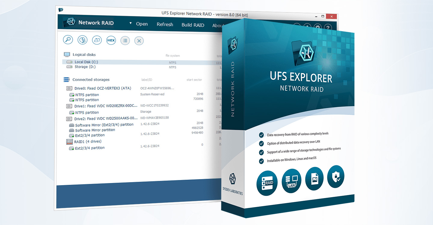 Distributed data recovery from RAID over Local Area Network