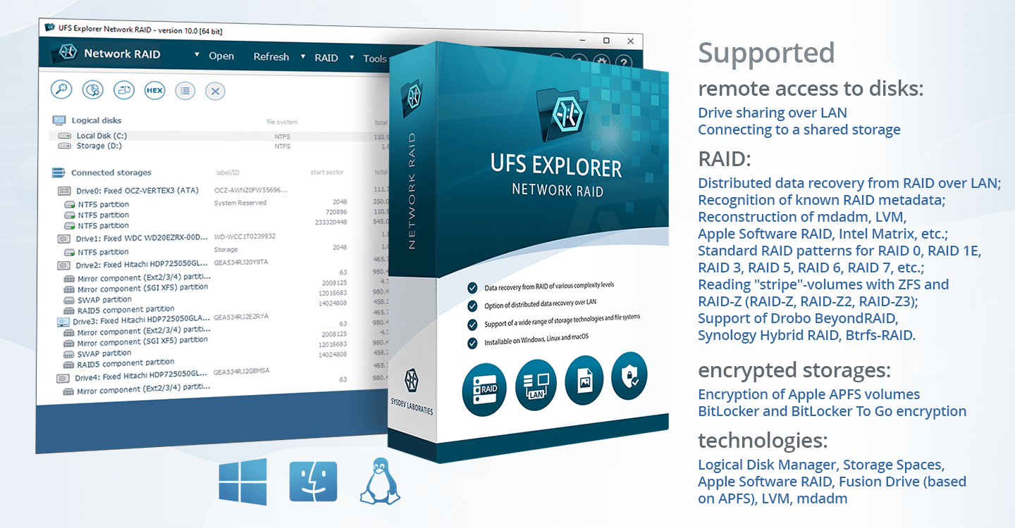 Distributed data recovery from RAID over Local Area Network